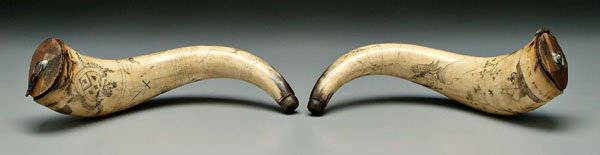 Pair Engraved Powder Horns