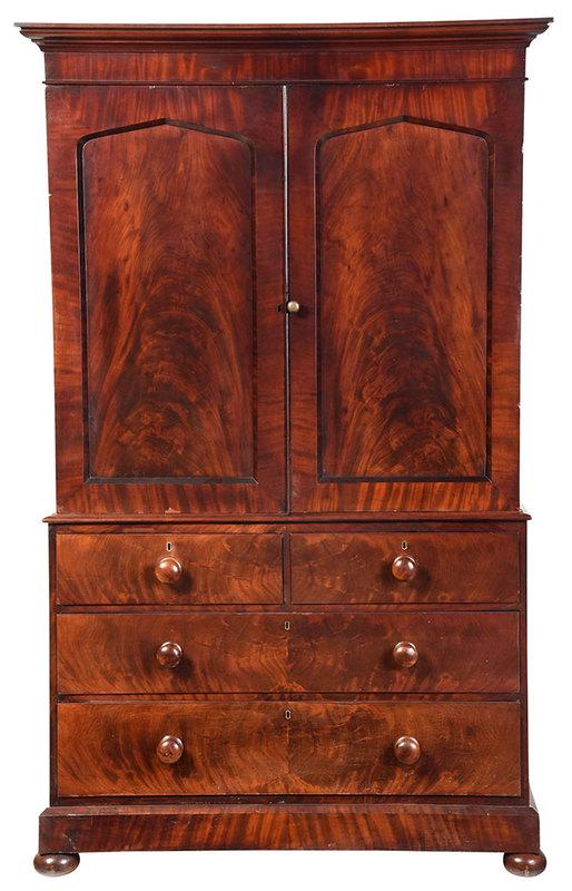British Figured Mahogany Labeled Linen Press - May 15, 2020 | Brunk ...