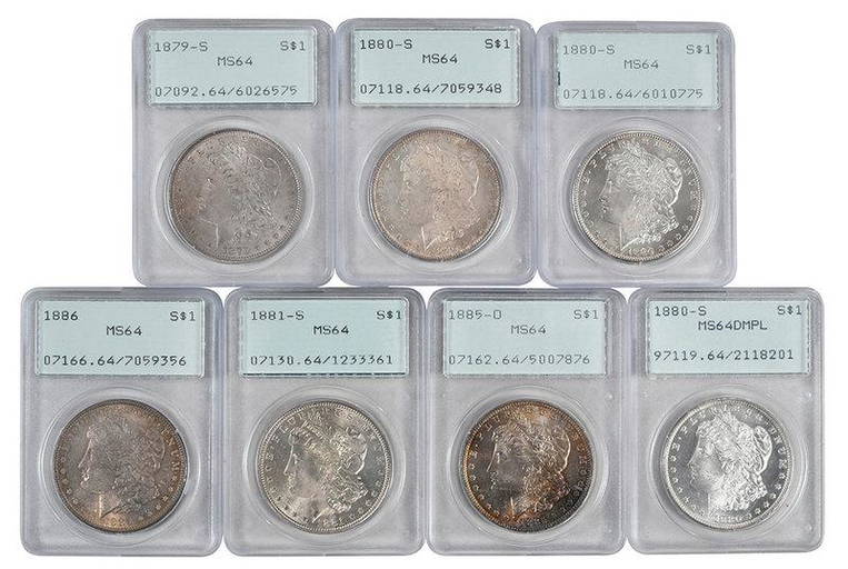 Group Of Seven Pcgs Rattler Holders