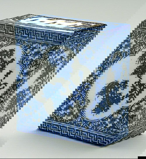 299: Chinese porcelain flower brick, blue and