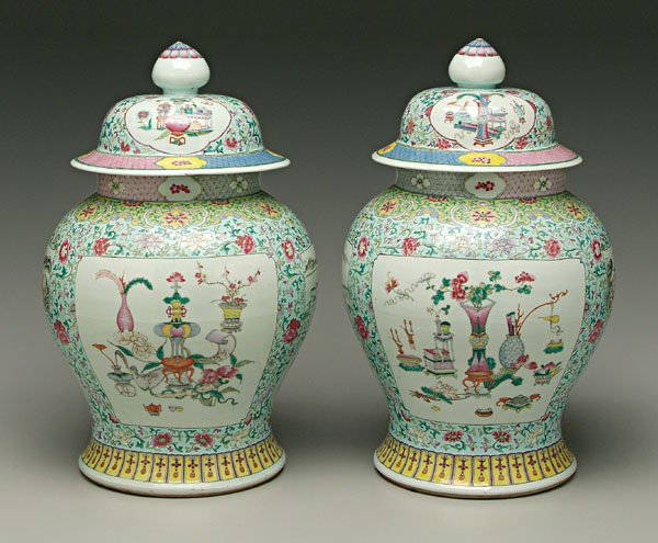 Pair Chinese Lidded Jars