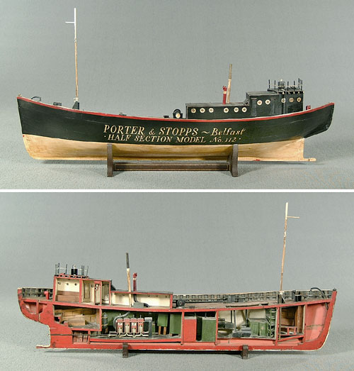 Painted Wooden Half Hull Ship Model, Pai