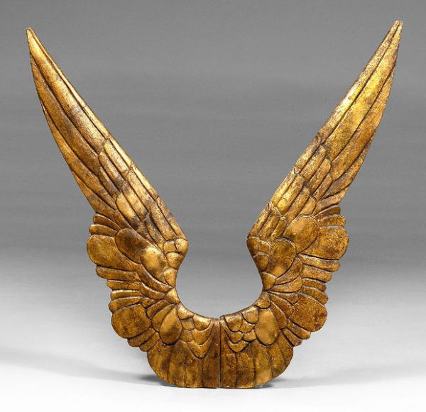 132: Pair carved and gilt wood angel wings: