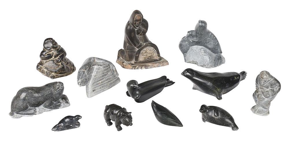 Group Of 12 Inuit Figural Stone Carvings