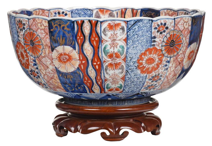 Large Imari Porcelain Punch Bowl On Stand