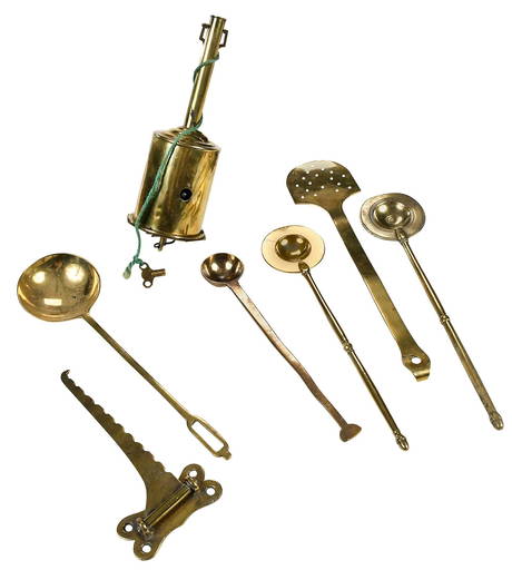 Eight Brass Kitchen Items