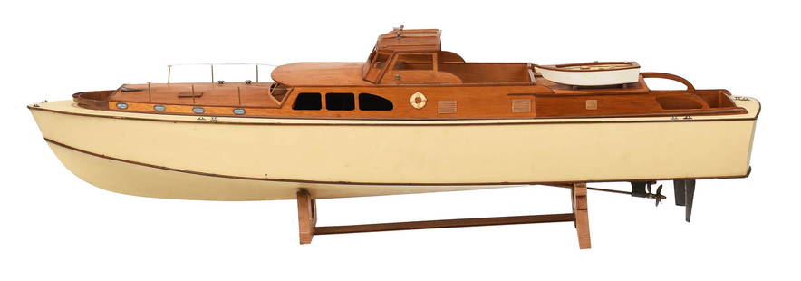 Vintage Mahogany Paint Decorated Yacht Model