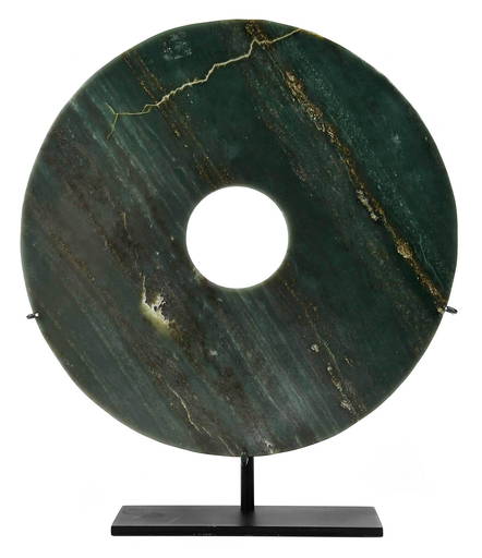 Large Chinese Carved Jade Bi Disc On Stand