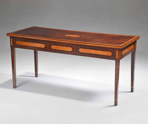 Very Rare Virginia Inlaid Figured Mahogany Map Table