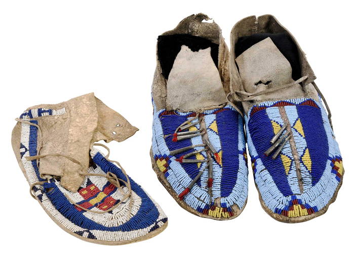 Pair Of Cheyenne Moccasins And Single Moccasin