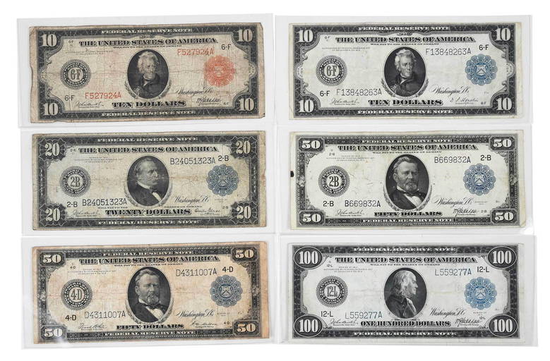 Group Of Six 1914 Federal Reserve Notes