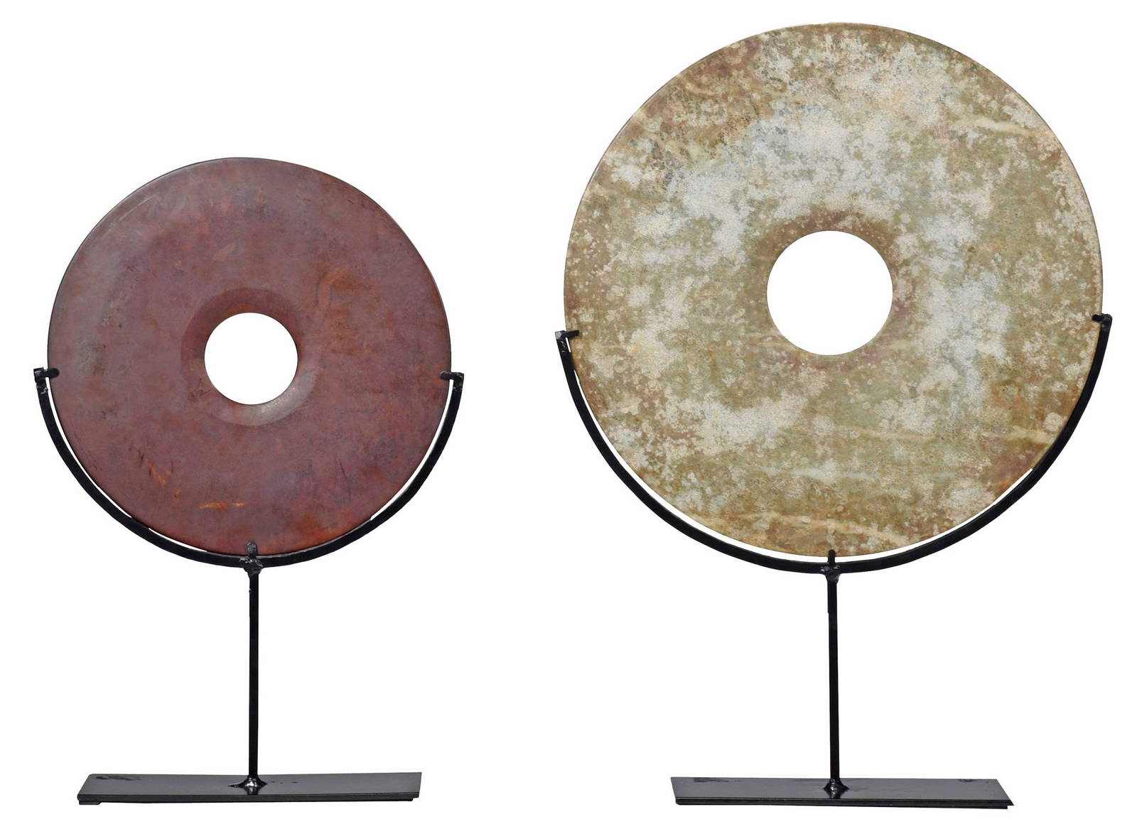 Two Chinese Jade Bi Discs On Stands Auction