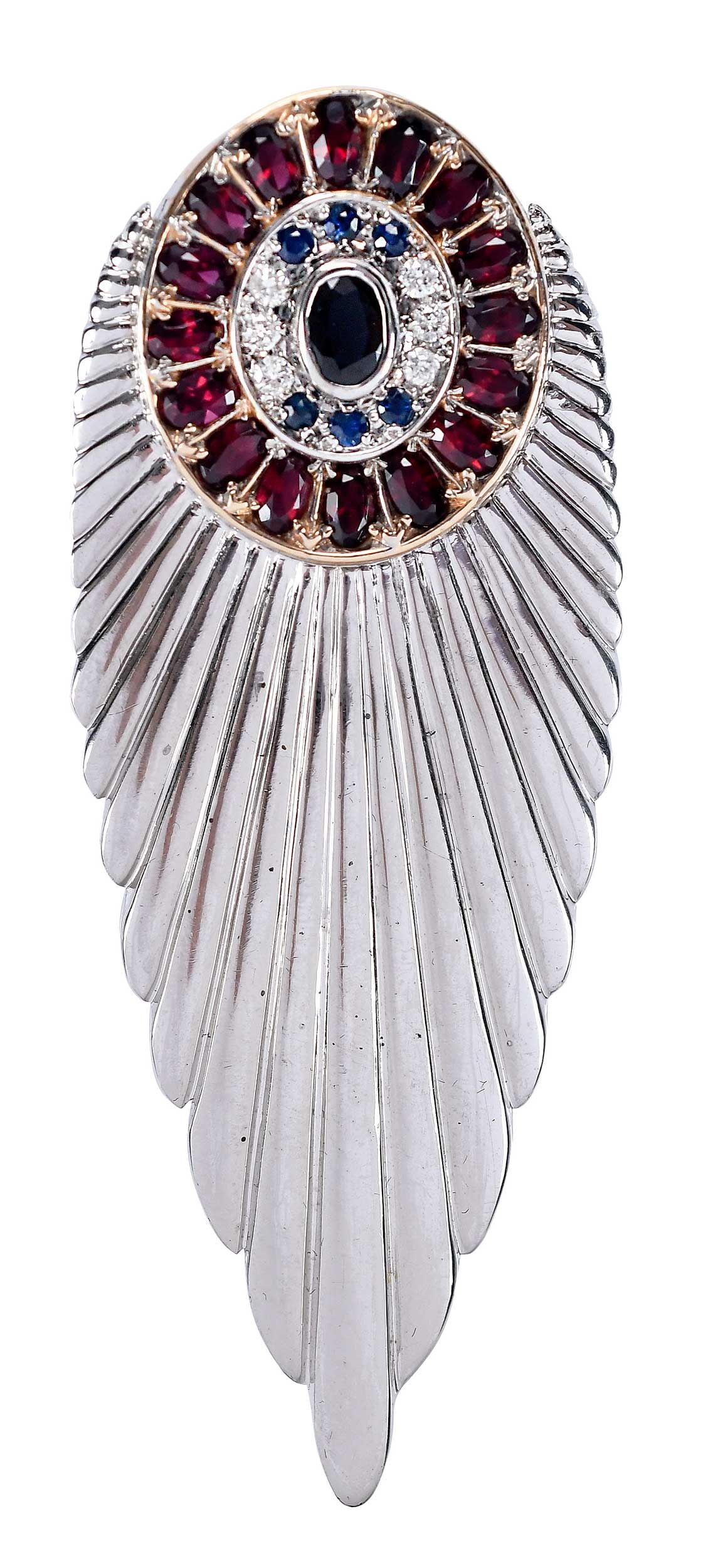 Erte 14kt., Silver, Garnet, Blue Sapphire, And Diamond Brooch Auction