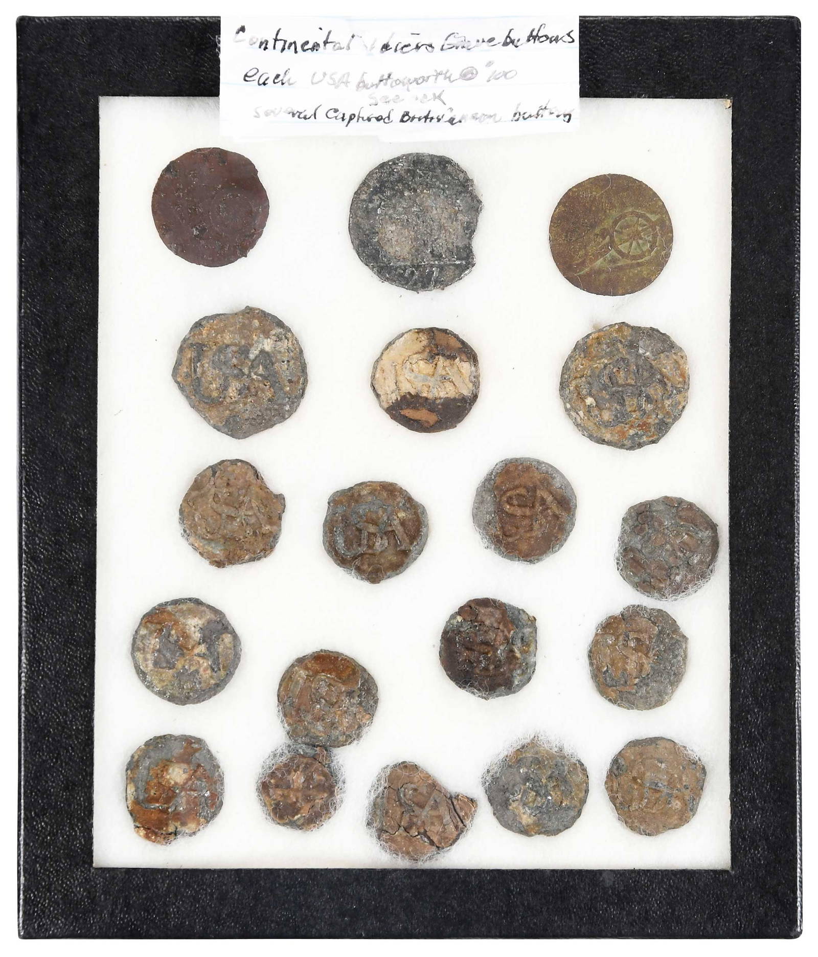 19 Revolutionary War Era Buttons In Shadowbox Auction