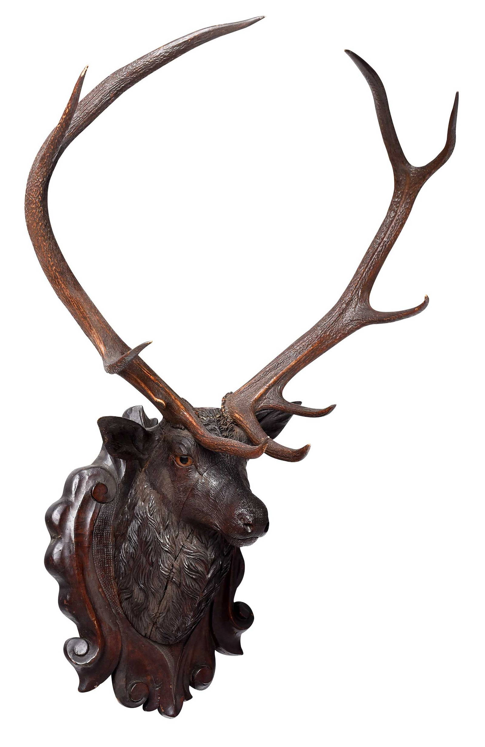Large Black Forest Carved Stag Head Auction
