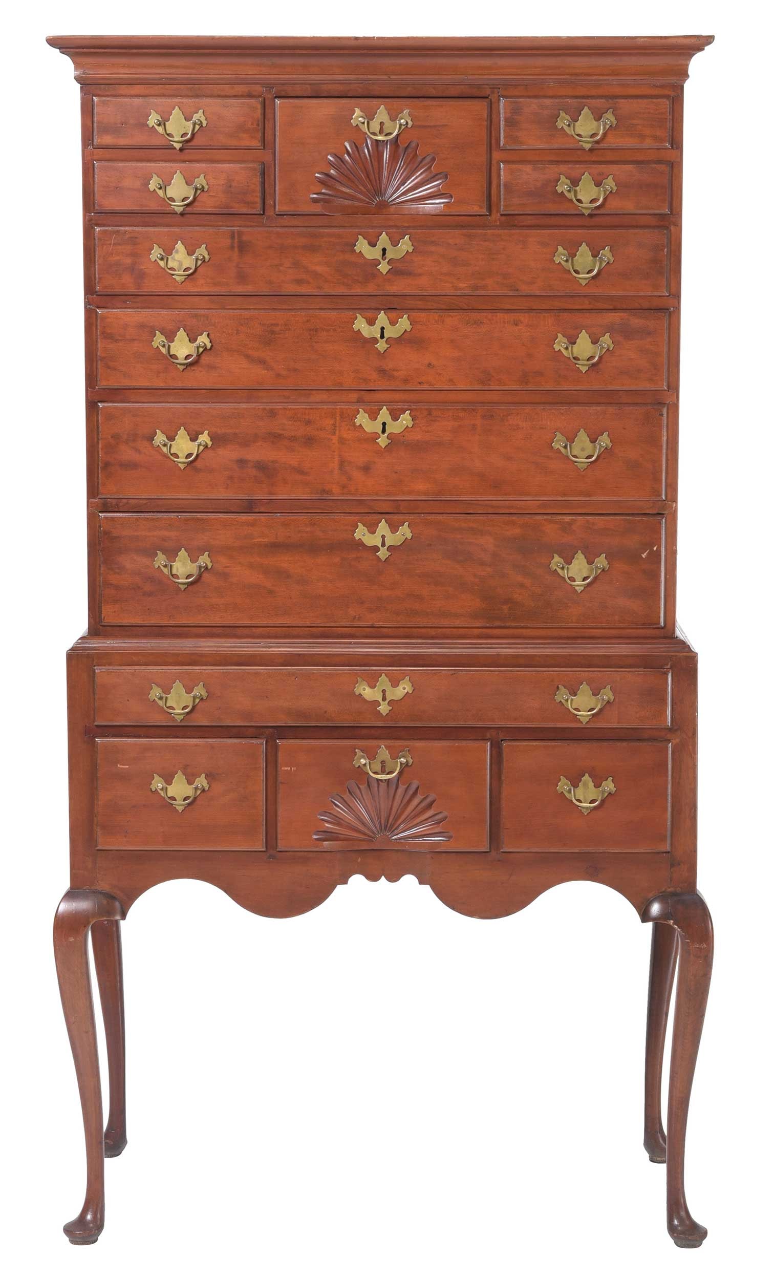 Connecticut Queen Anne Shell Carved Cherry High Chest Of Drawers Auction