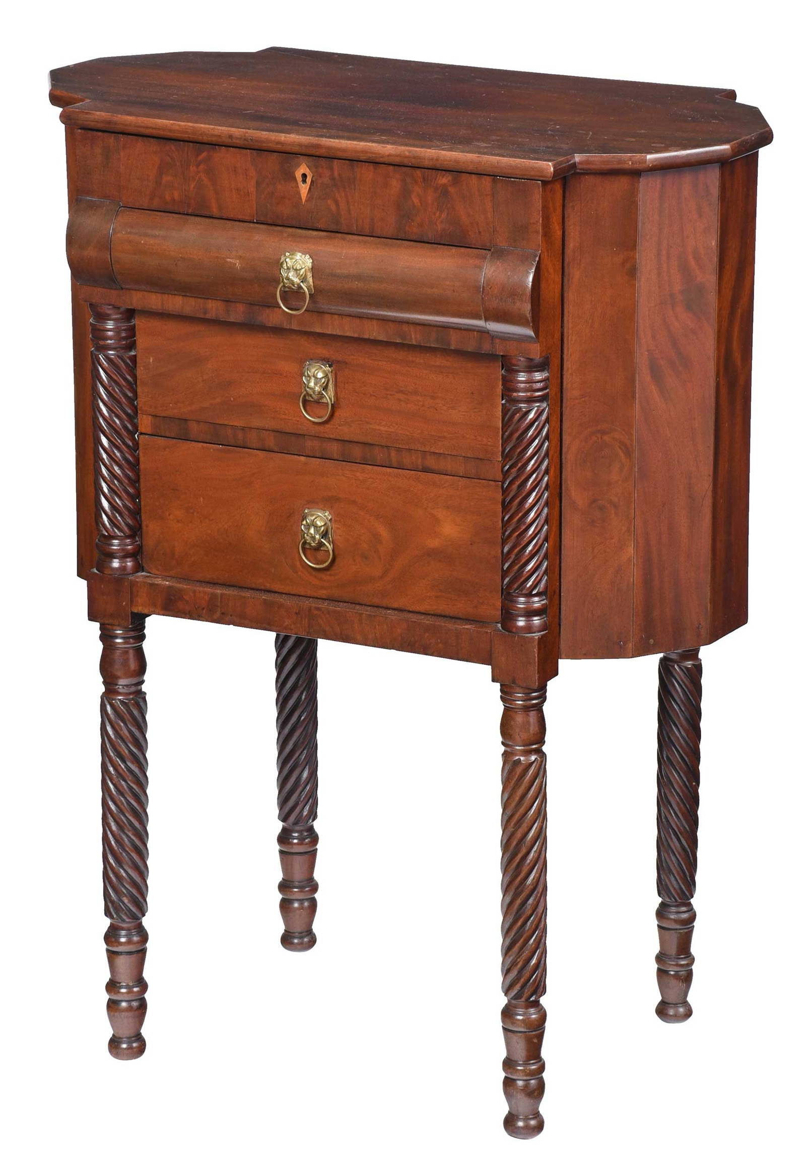 American Federal Inlaid Figured Mahogany Sewing Table Auction