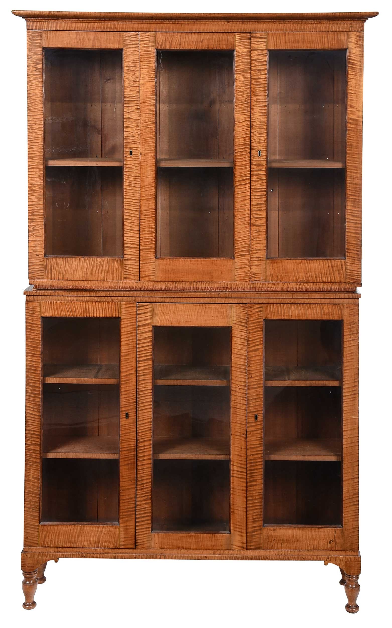 American Classical Tiger Maple Bookcase Cabinet Auction