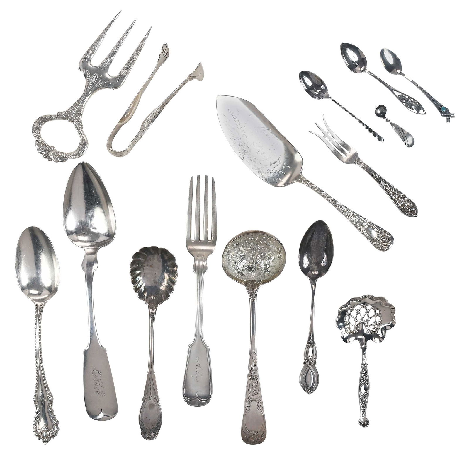 47 Pieces Assorted Silver Flatware Auction