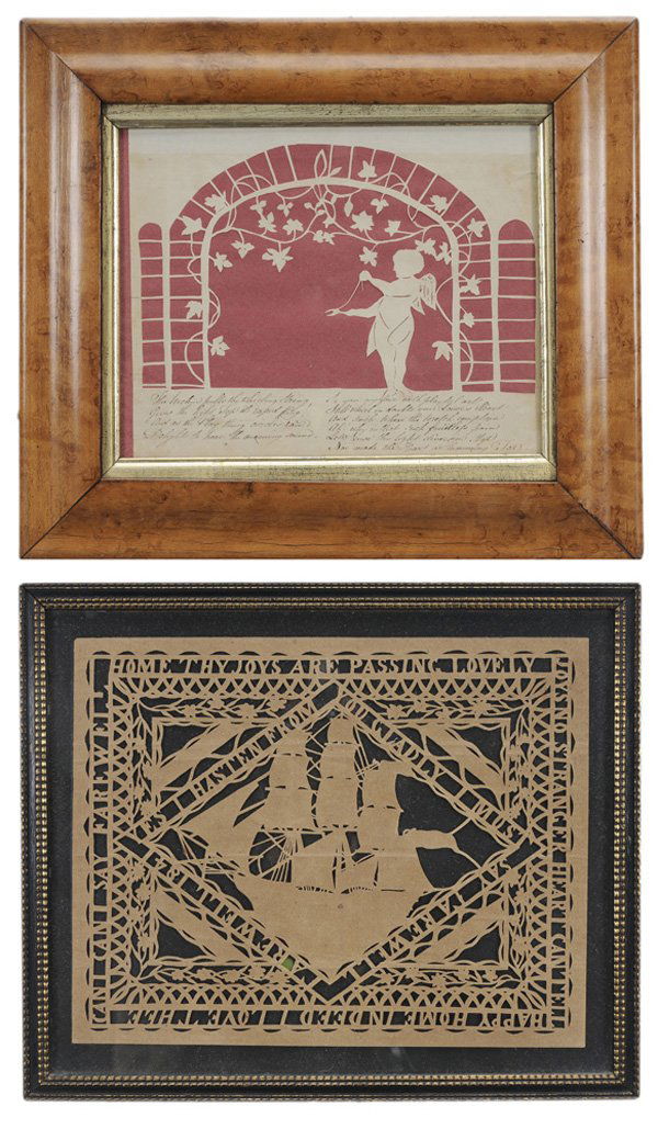Two Folk Art Cutwork Pictures