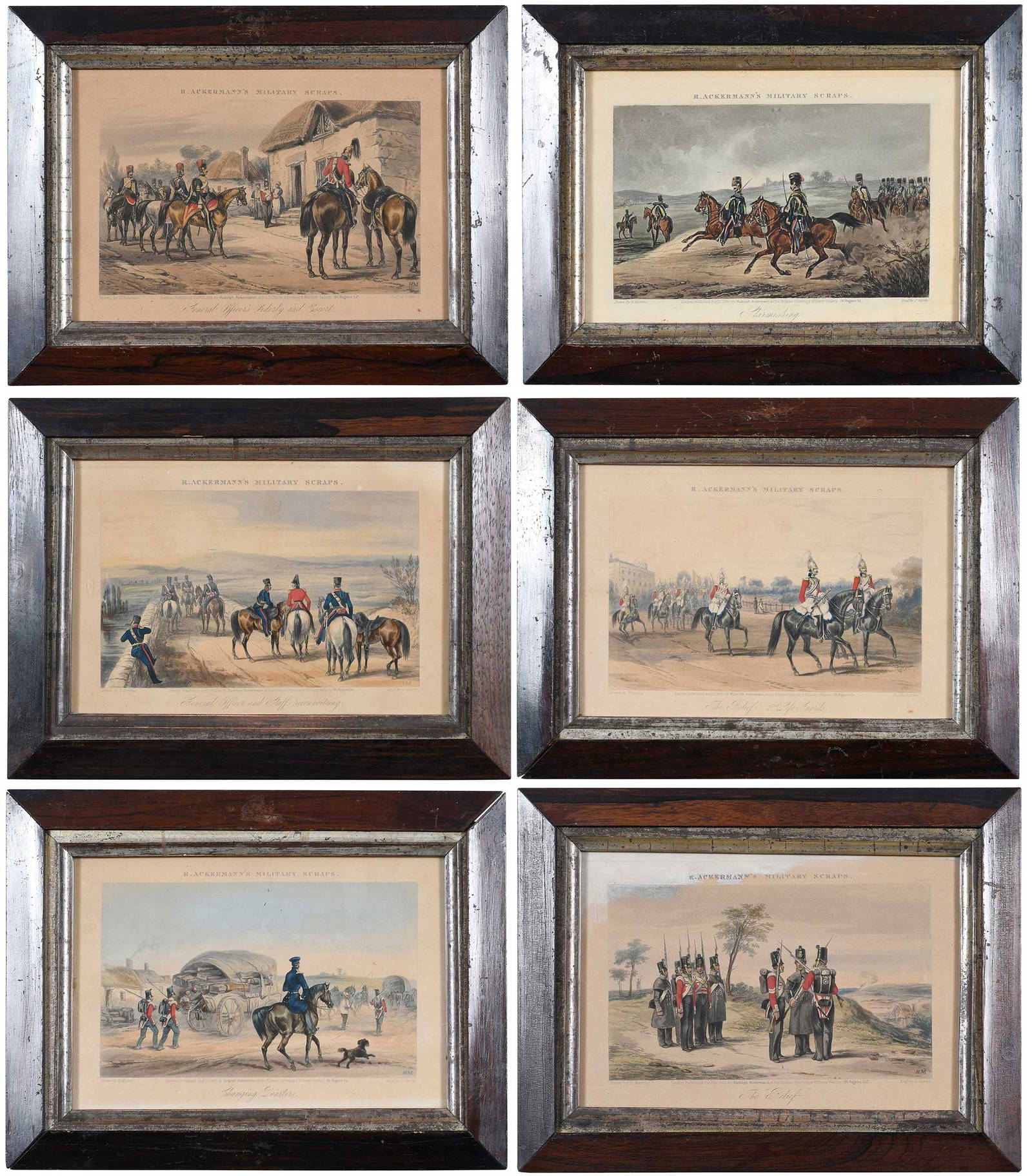 Six Framed Bookplates From R. Ackerman's Military Scraps Auction