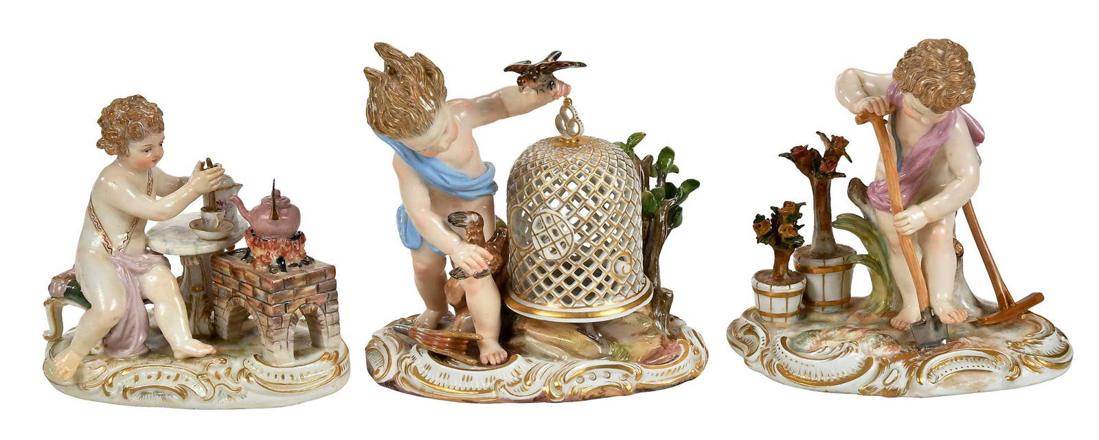 Three Meissen Porcelain Figural Scenes Representing The Elements Auction