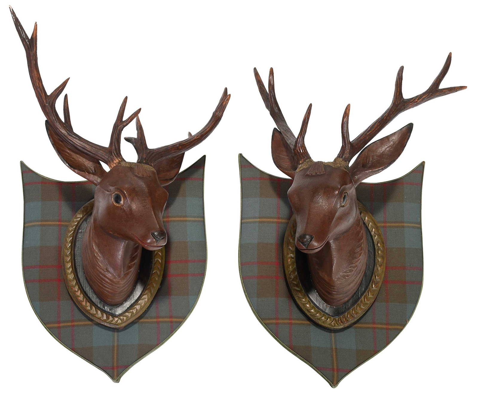 Pair Of Carved And Painted Wood Red Deer Mounts Auction