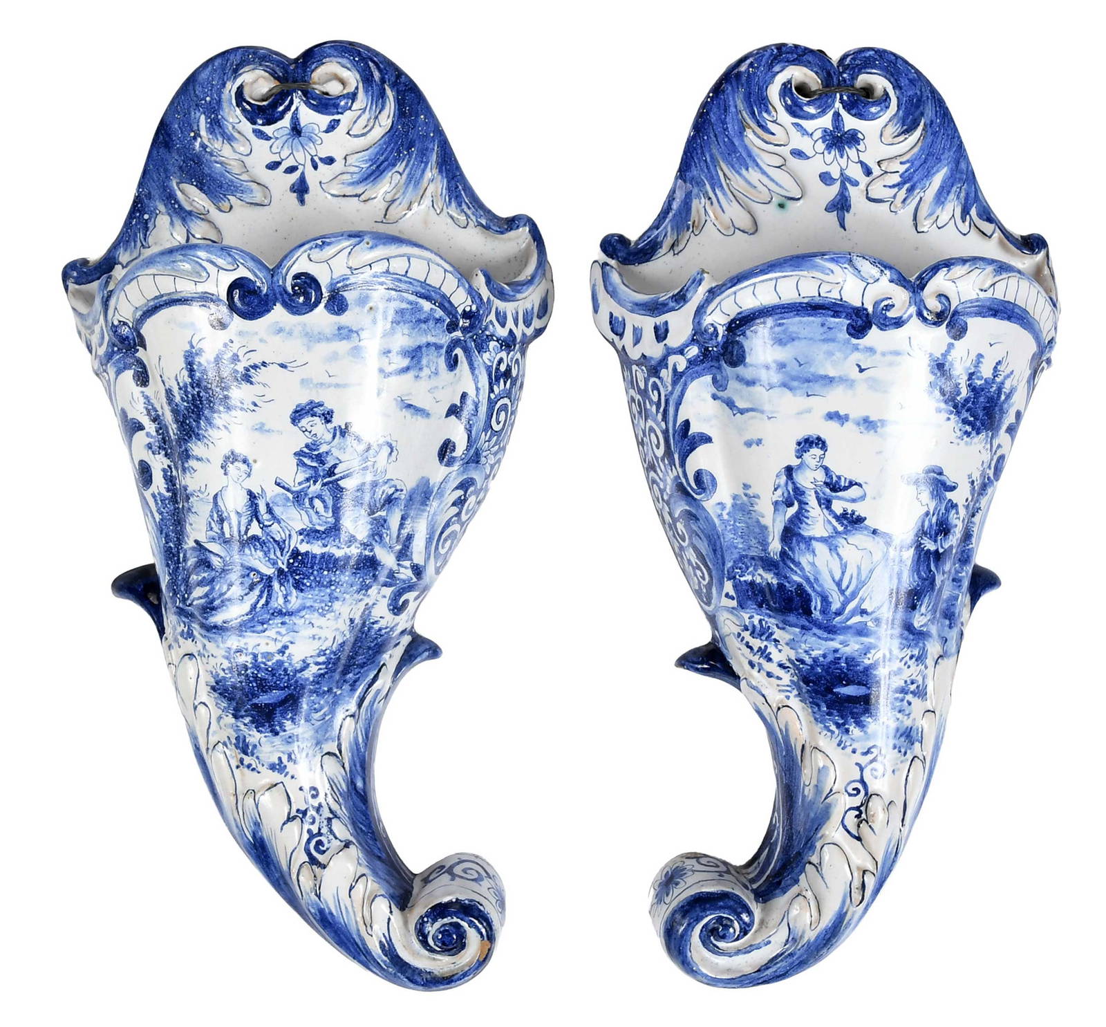 Pair Of Delft Cornucopia Wall Pockets Auction