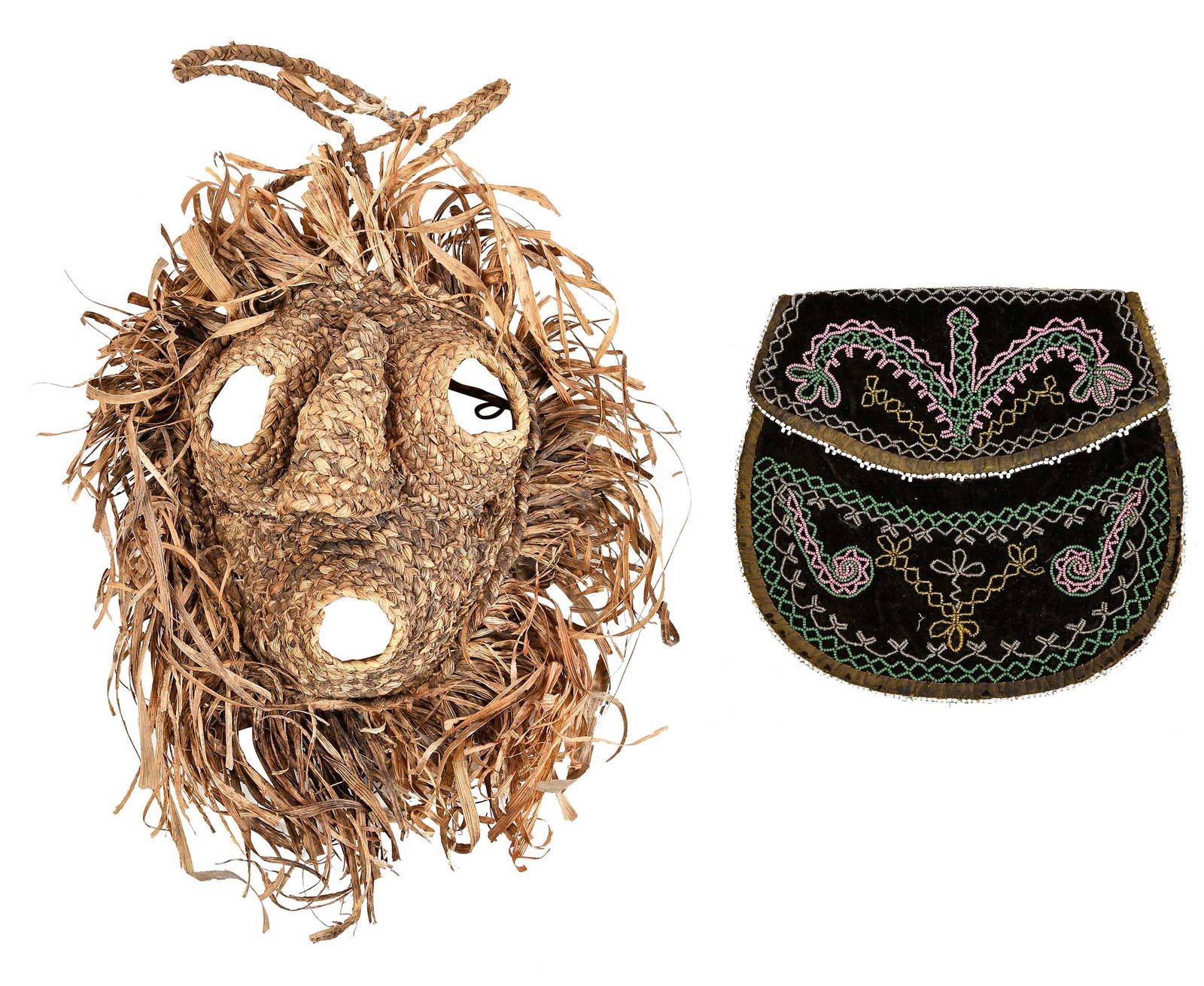 Haudenosaunee Iroquois Corn Husk Mask And Woodlands Pouch Auction