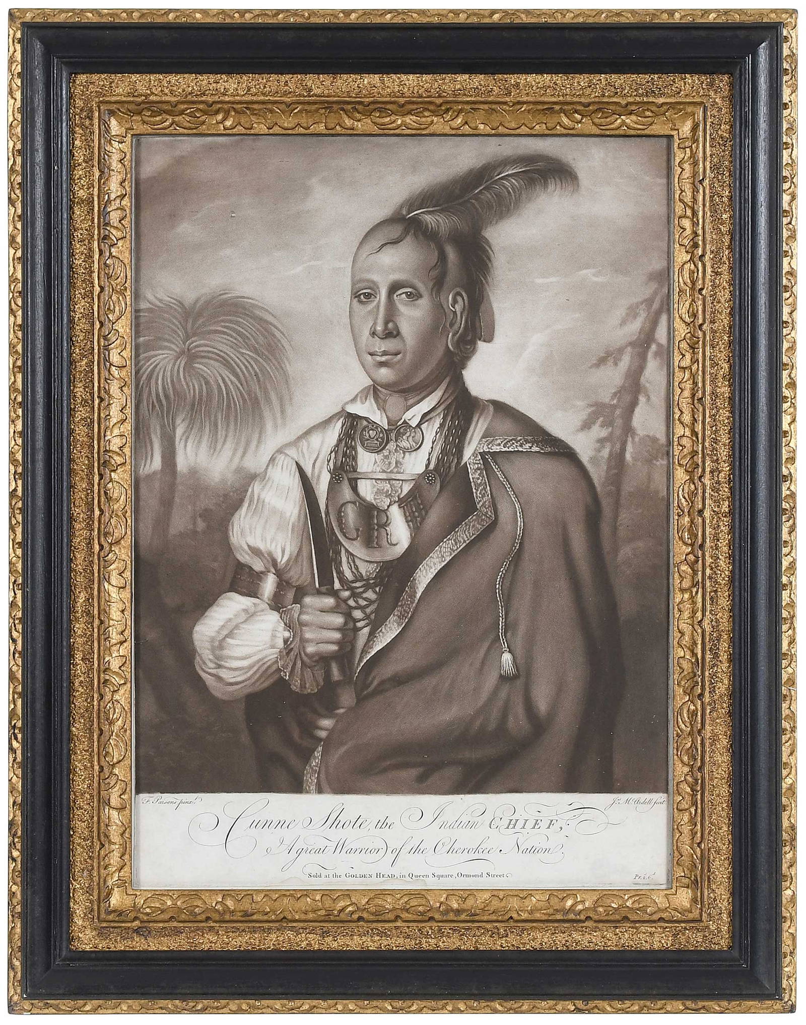 Rare Mezzotint After Francis Parsons, Cunne Shote, The Indian Chief Auction