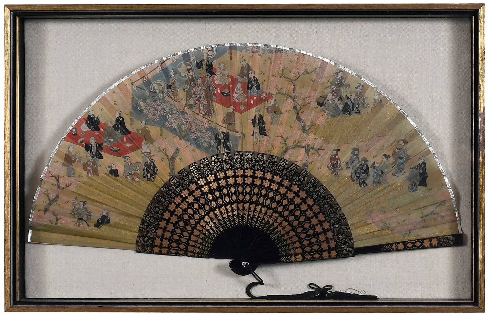 Japanese Painted Lacquered Fan In Shadow Box Auction