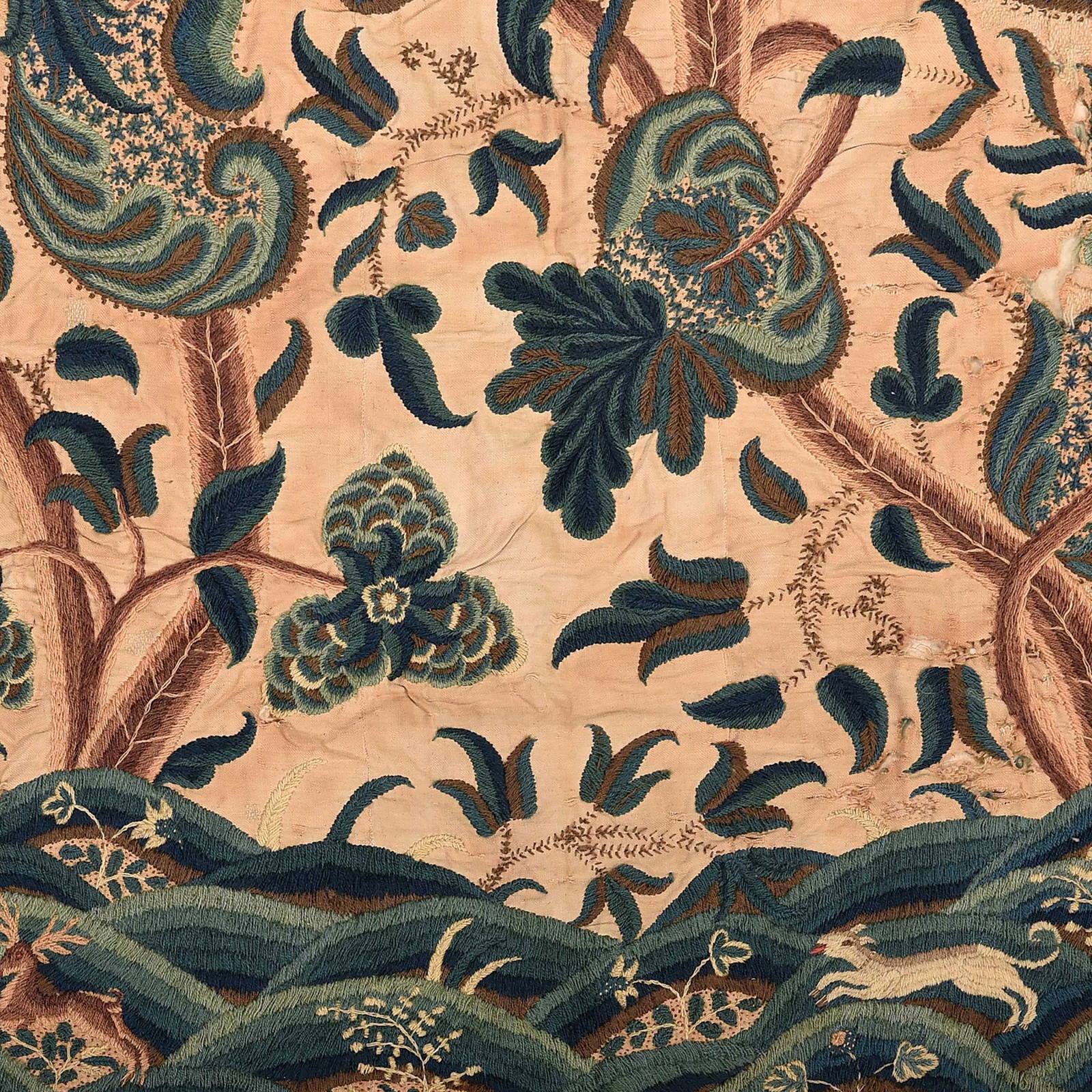 Early Crewel Embroidered Drapery Set Auction