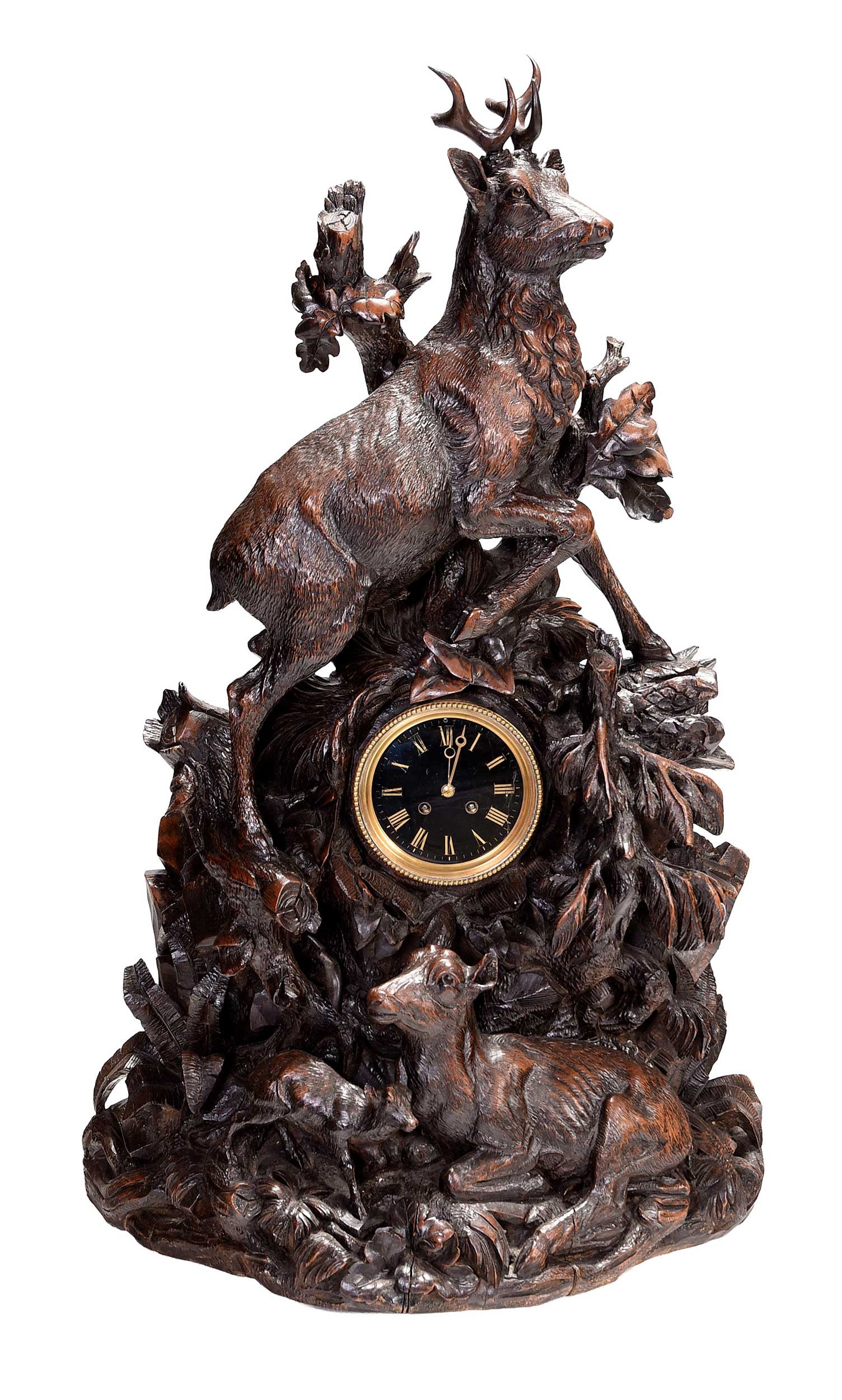 Black Forest Carved Stag Mantel Clock Auction