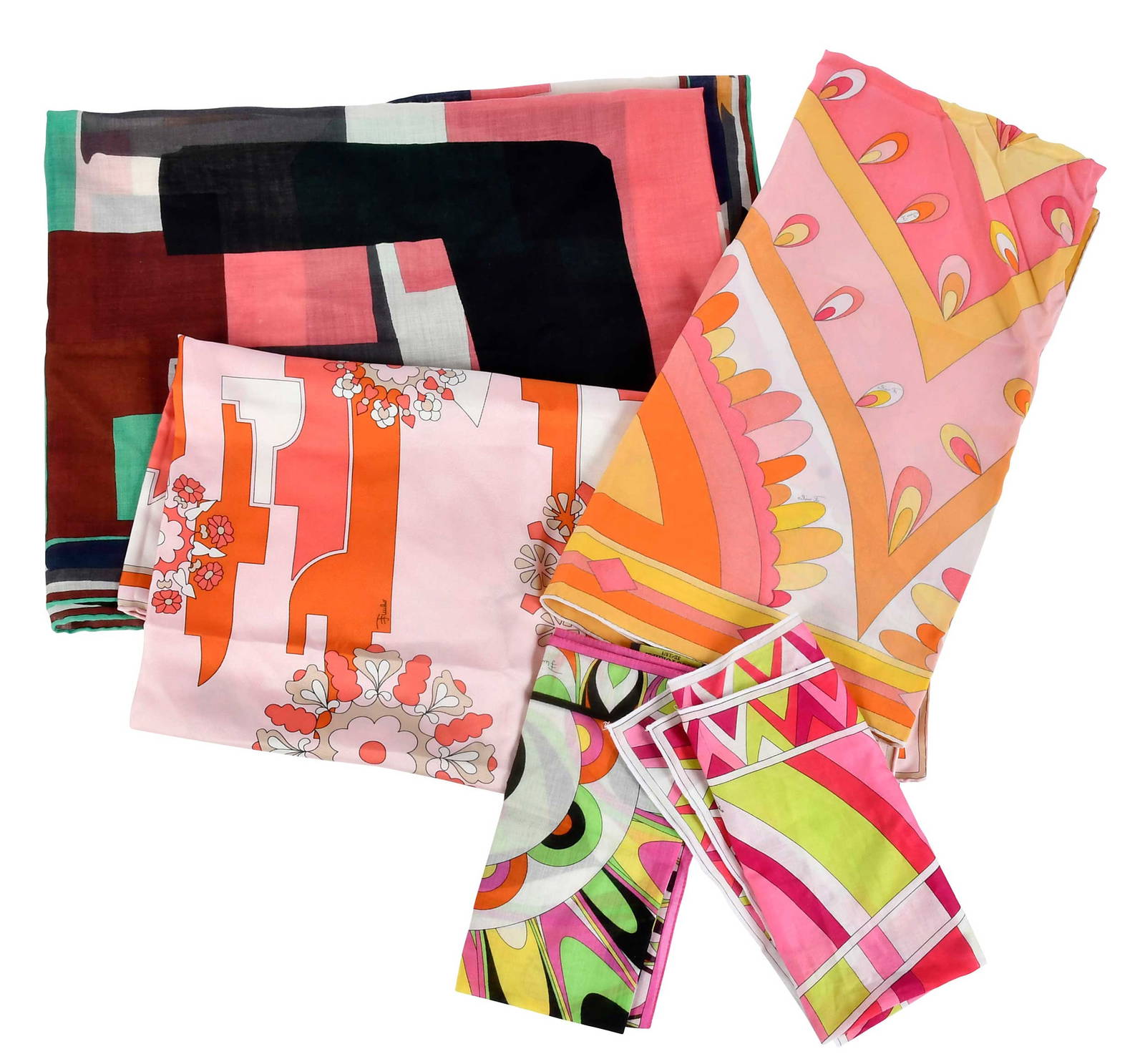 Five Emilio Pucci Silk Scarves/kerchiefs Auction