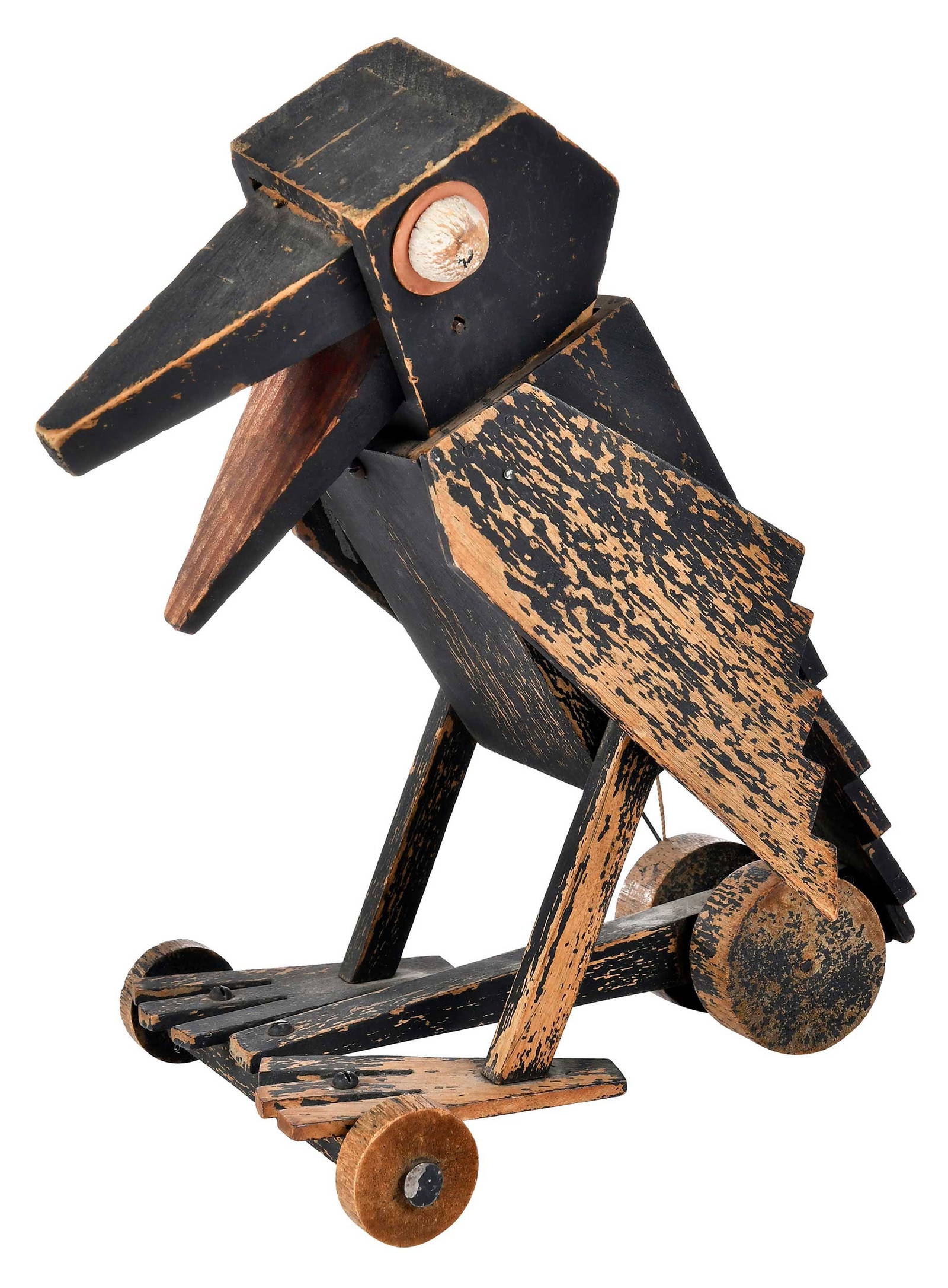 Carved And Painted Wood Crow Pull Toy, Attributed To Dux Toy Company ...