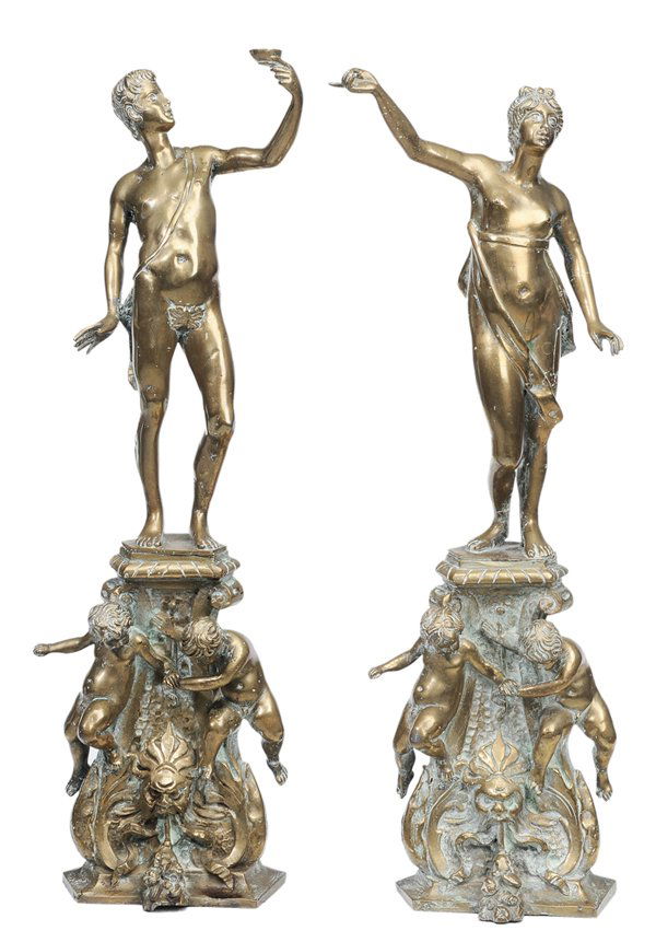 Pair Cast Bronze Classical Figures