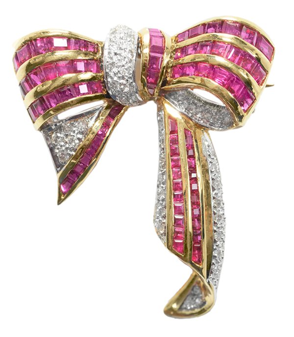 18 Kt. Gold Ruby, Diamond Brooch
