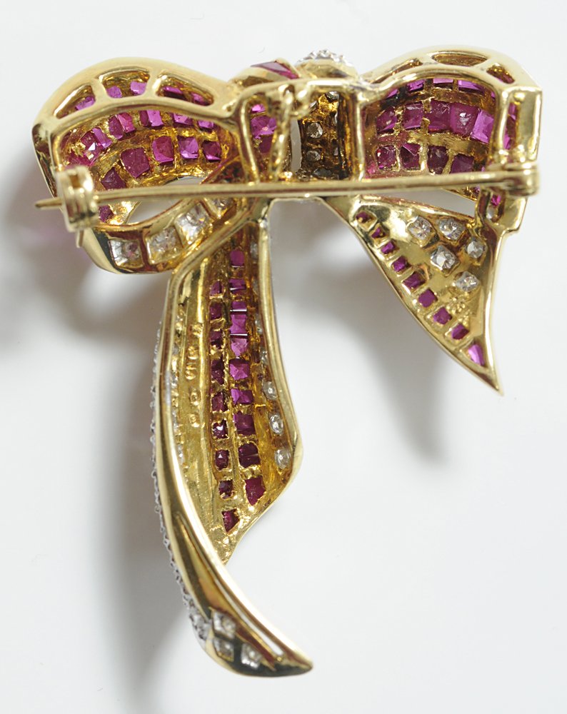 18 Kt. Gold Ruby, Diamond Brooch - Nov 16, 2013 | Brunk Auctions in NC