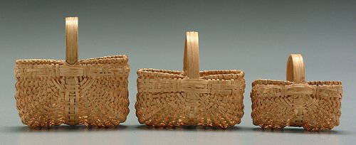 Three Miniature Oak Split Baskets, Squa