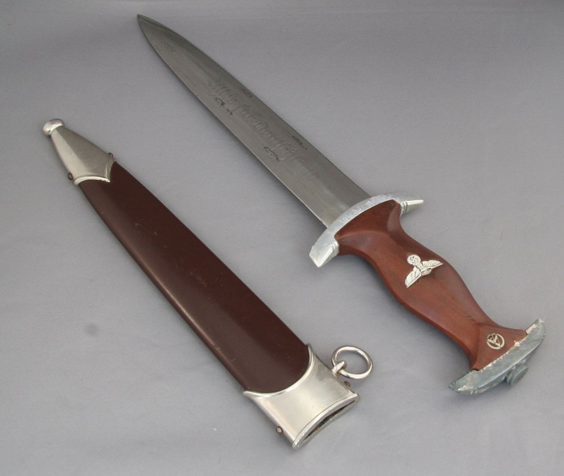 SA Nazi German dagger in scabbard the blade engraved