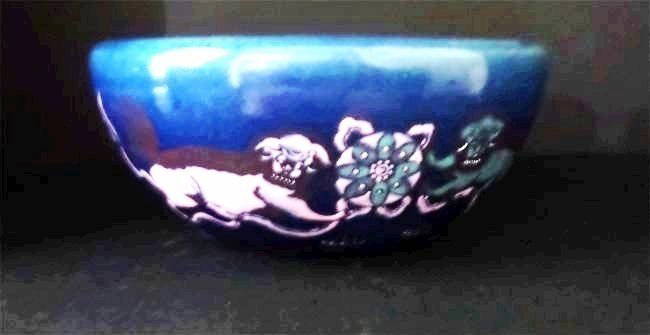 Antique Bule Glaze Enamel Lion Play Ball Basin