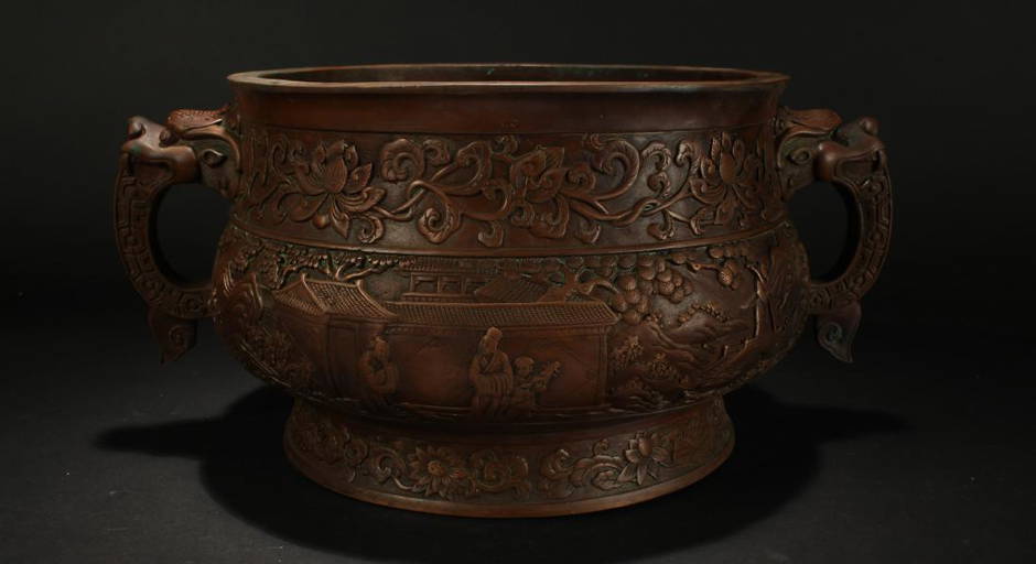 A Chinese Duo Handled Estate Myth Beast Anicent Framing