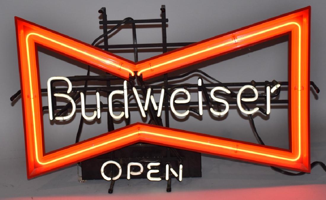 Budweiser Bowtie Neon Open Sign Mar 25 2017 Milestone Auctions In Oh