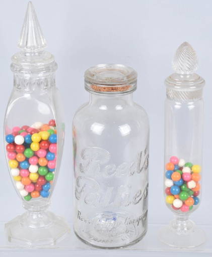 3 Vintage Country Store Candy Jars, Reed's & More