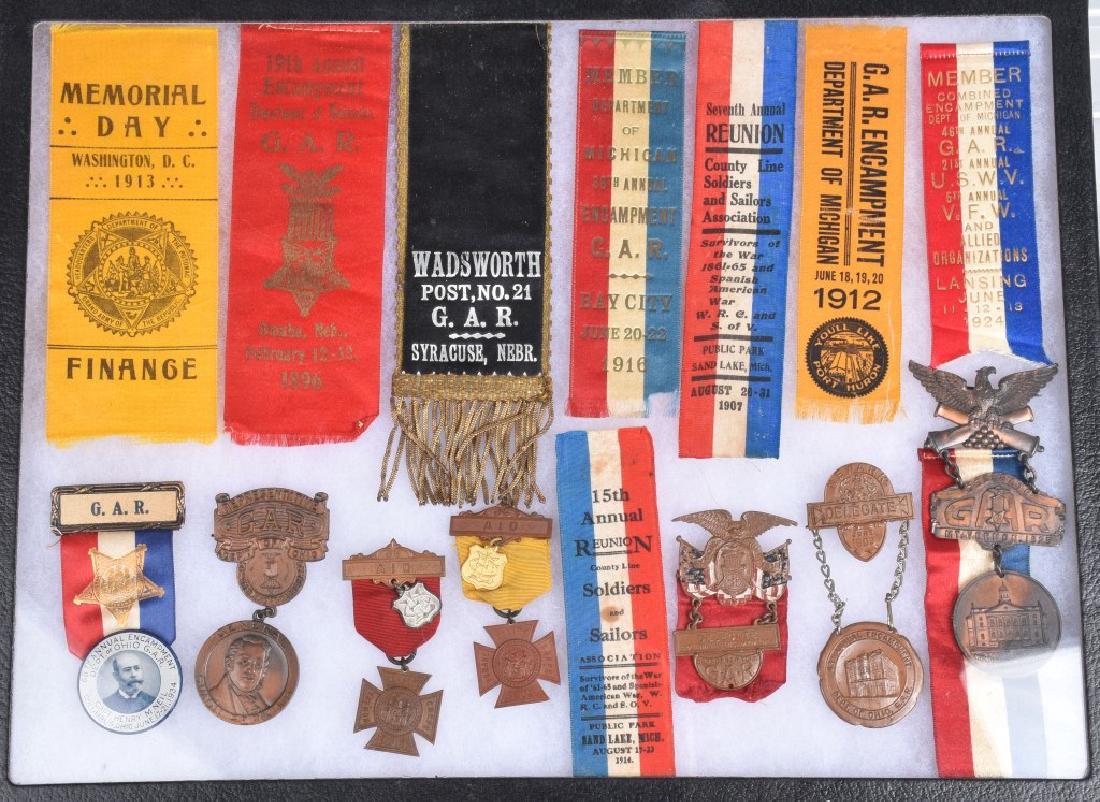 CIVIL WAR GAR MEDALS & RIBBONS, LARGE LOT