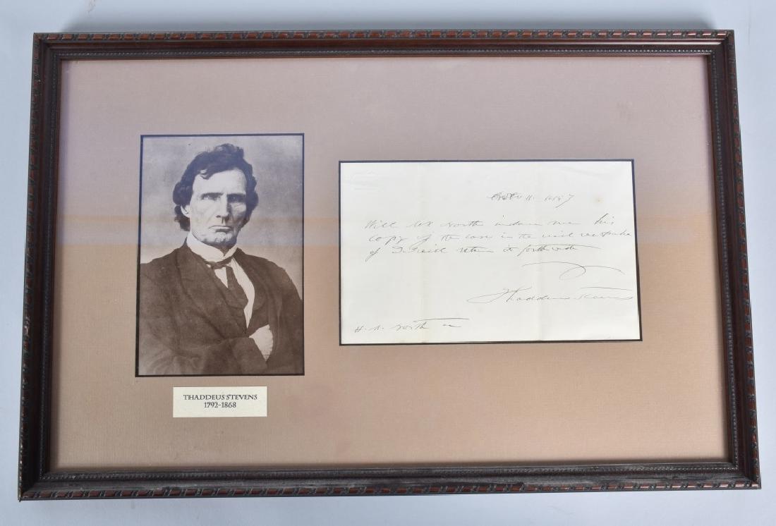 THADDEUS STEVENS, REPUBLICAN LEADER SIGNED NOTE