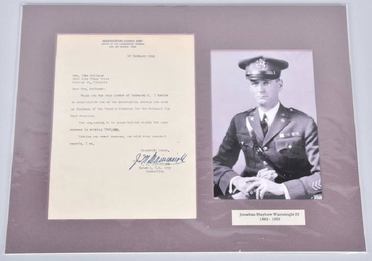 Ww2 General Jonathan Wainwright Iv, Signed Letter
