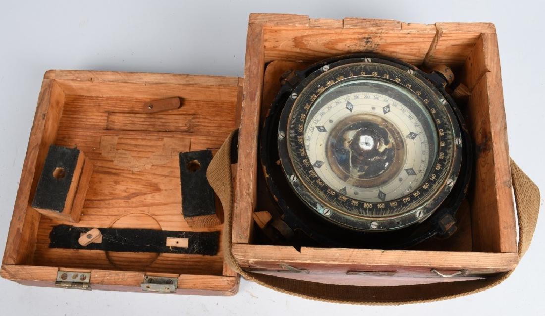 VINTAGE NAVAL MARITIME GYRO COMPASS w/ WOOD BOX