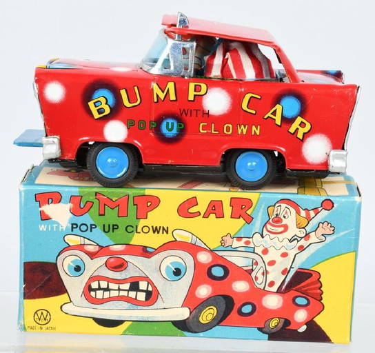 Japan Tin Friction Bump Car With Clown W/ Box