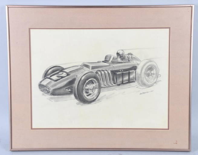 Joe Henning Race Car Pencil Art Print, Framed